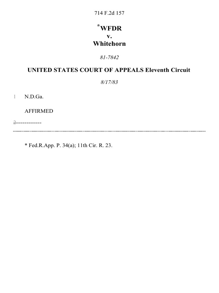 WFDR v. Whitehorn, 714 F.2d 157, 11th Cir. (1983) | PDF