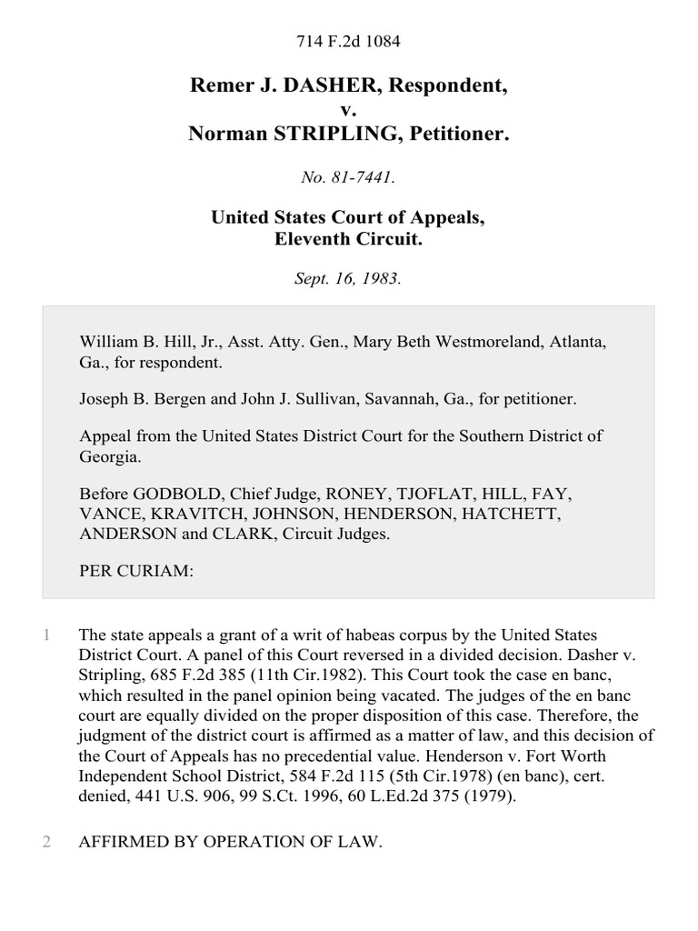 Remer J. Dasher v. Norman Stripling, 714 F.2d 1084, 11th Cir. (1983) | PDF