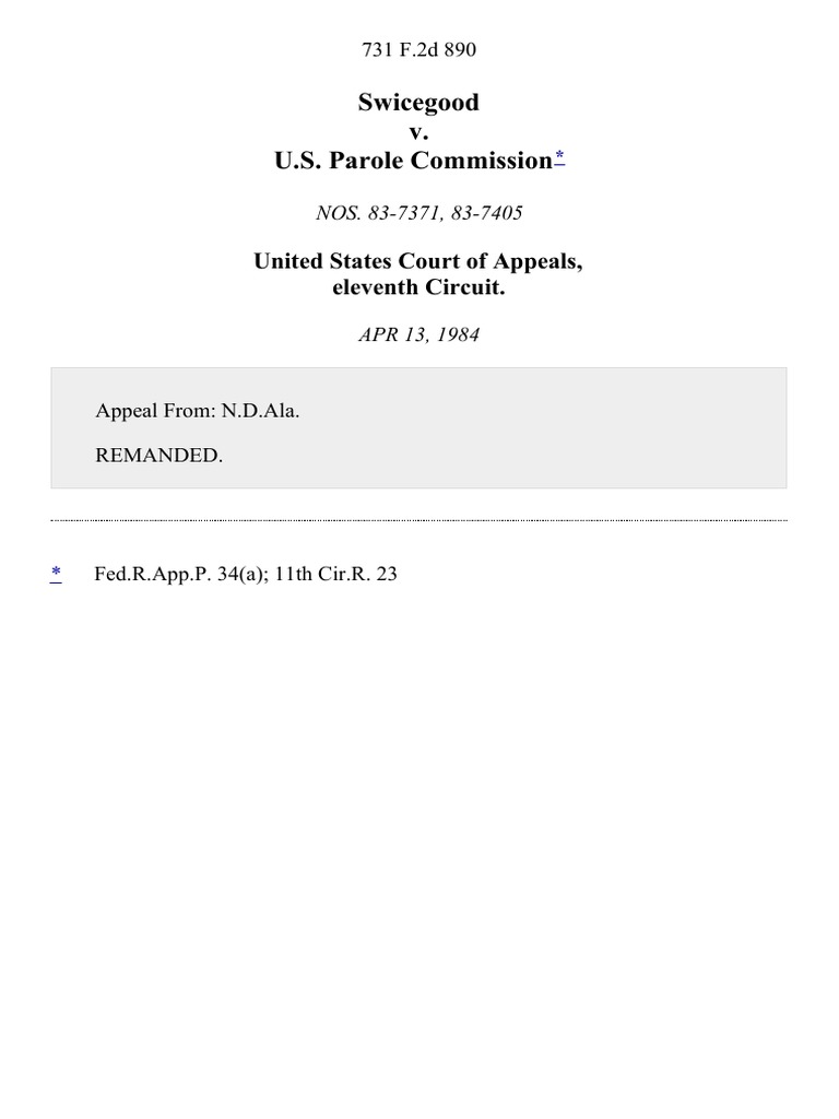 Swicegood v. U.S. Parole Commission, 731 F.2d 890, 11th Cir. (1984) | PDF