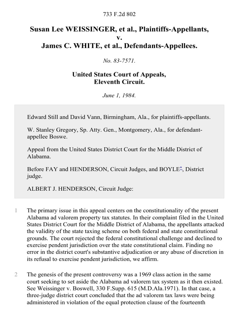 Susan Lee Weissinger v. James C. White, 733 F.2d 802, 11th Cir. (1984 ...
