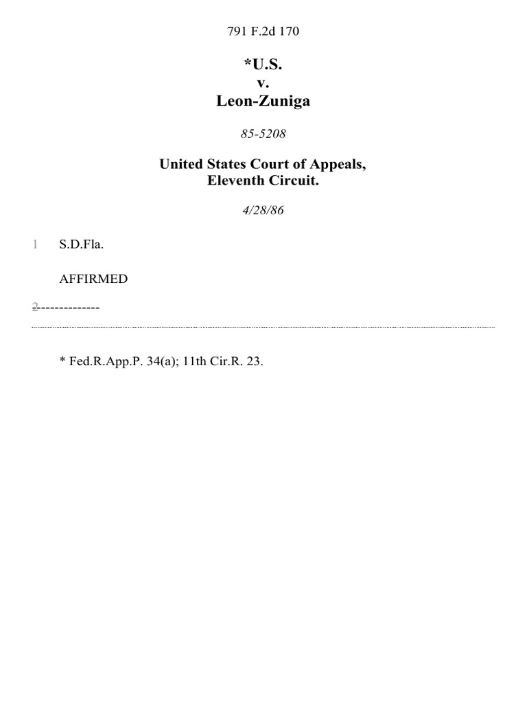 United States v. Leon-Zuniga, 791 F.2d 170, 11th Cir. (1986) | PDF ...