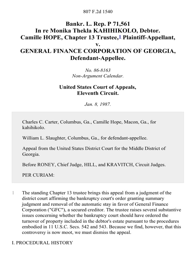 Bankr. L. Rep. P 71,561 in Re Monika Thekla Kahihikolo, Debtor. Camille Hope, Chapter 13 Trustee ...