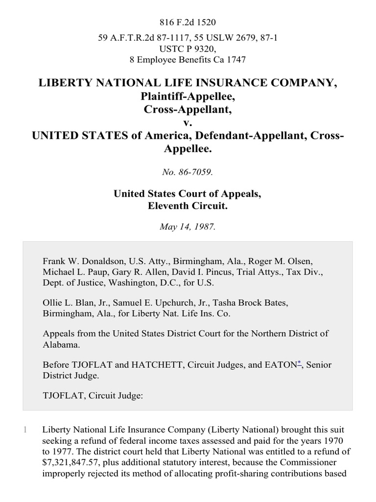 Liberty National Life Insurance Company, Cross-Appellant v. United ...