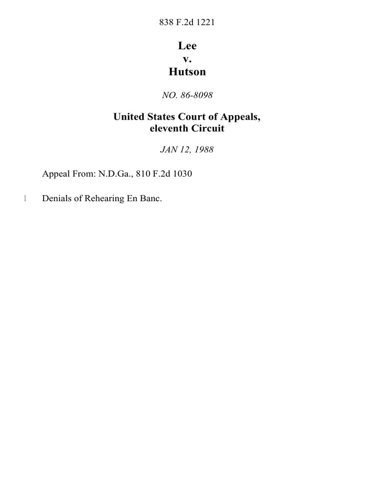 Lee v. Hutson, 838 F.2d 1221, 11th Cir. (1988) | PDF
