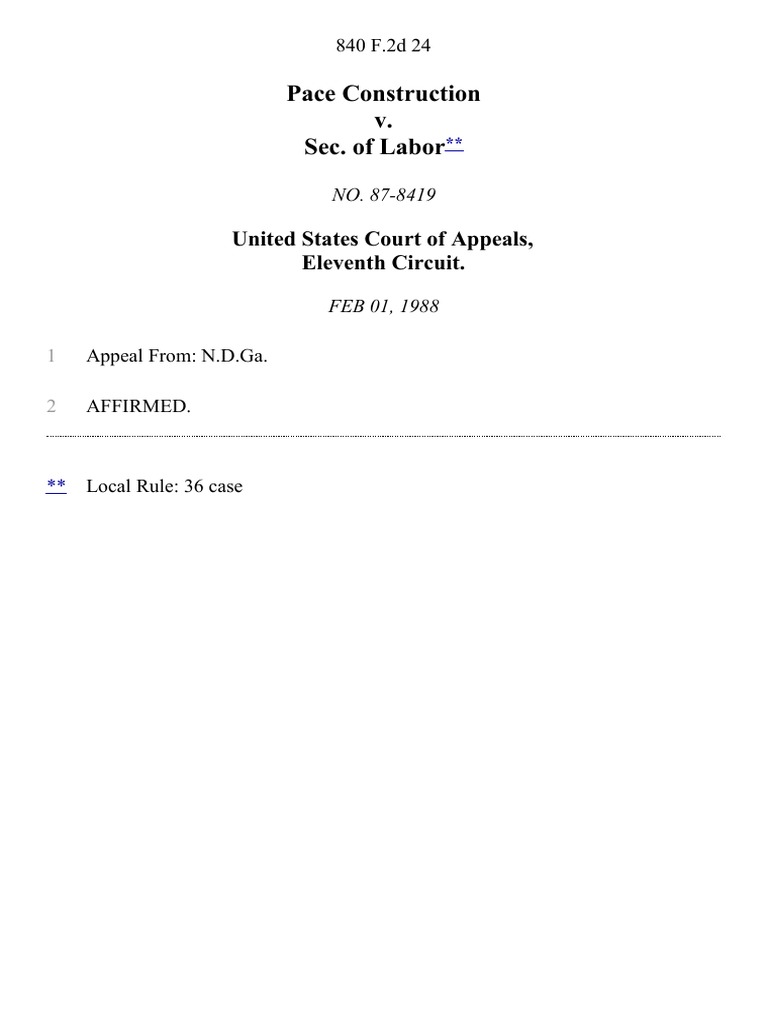 Pace Construction v. Sec. of Labor Appeal | PDF