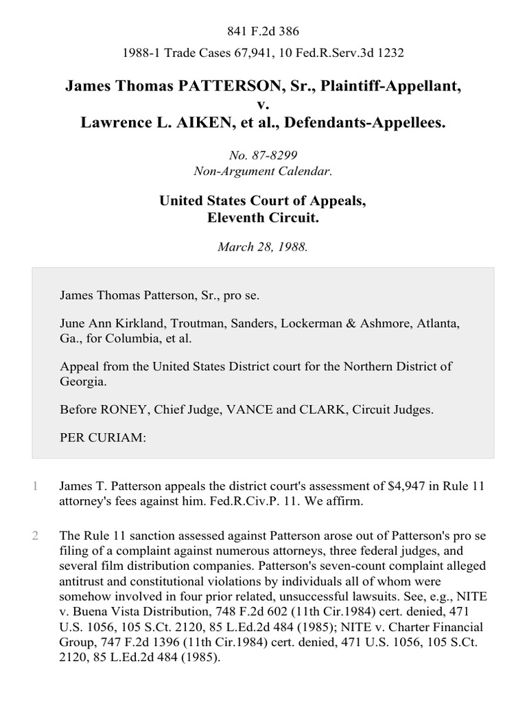 Patterson v. Aiken: Rule 11 Sanctions Upheld | PDF | Pro Se Legal ...