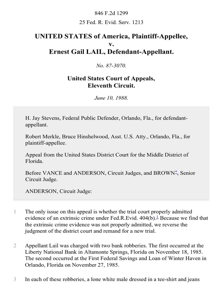 United States v. Ernest Gail Lail, 846 F.2d 1299, 11th Cir. (1988 ...