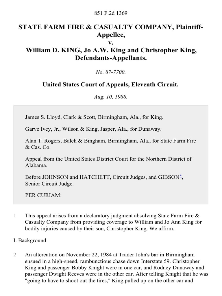 State Farm Fire & Casualty Company v. William D. King, Jo A.W. King and ...