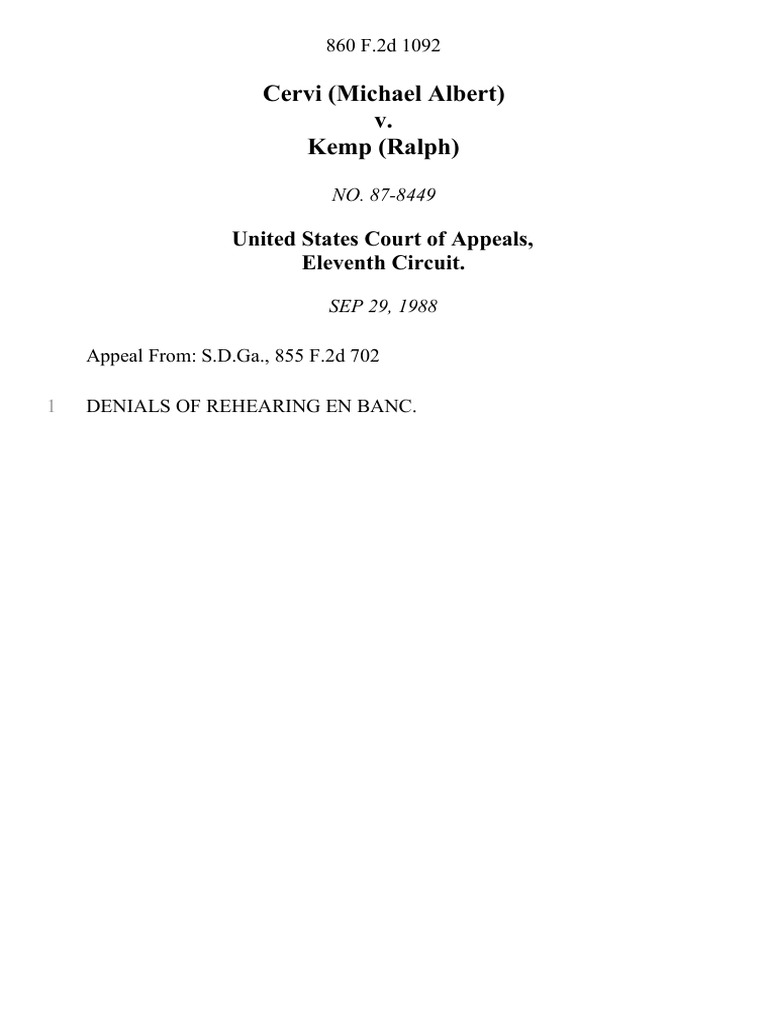 Cervi (Michael Albert) v. Kemp (Ralph), 860 F.2d 1092, 11th Cir. (1988 ...