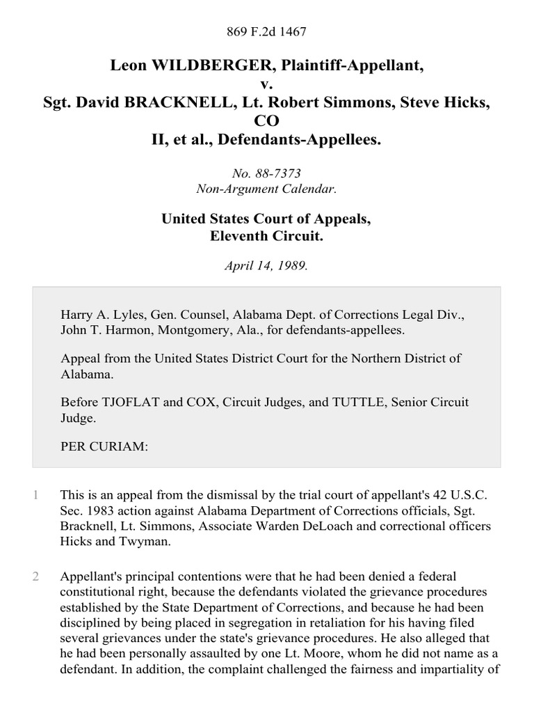 Leon Wildberger v. Sgt. David Bracknell, Lt. Robert Simmons, Steve ...
