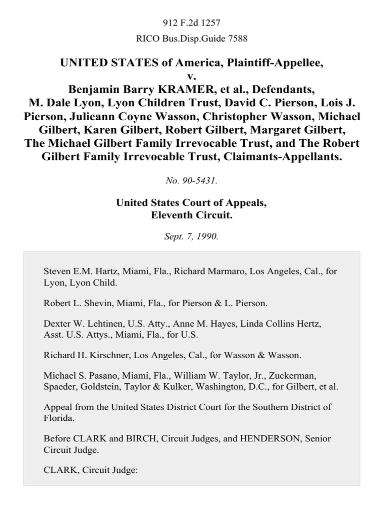 United States v. Benjamin Barry Kramer, M. Dale Lyon, Lyon Children ...