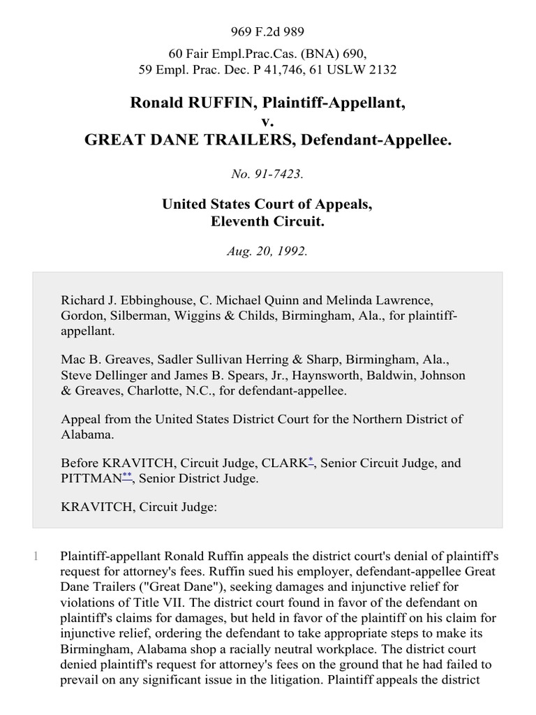Ronald Ruffin v. Great Dane Trailers, 969 F.2d 989, 11th Cir. (1992 ...