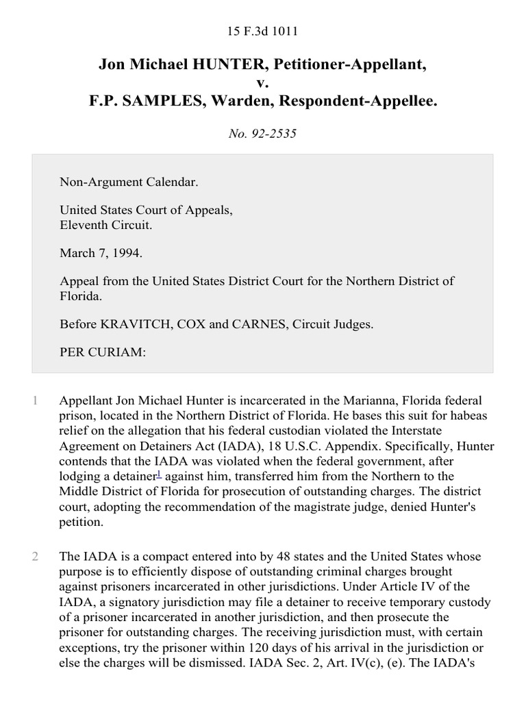 IADA Inapplicable in Federal Transfer | PDF | Supreme Court Of The ...