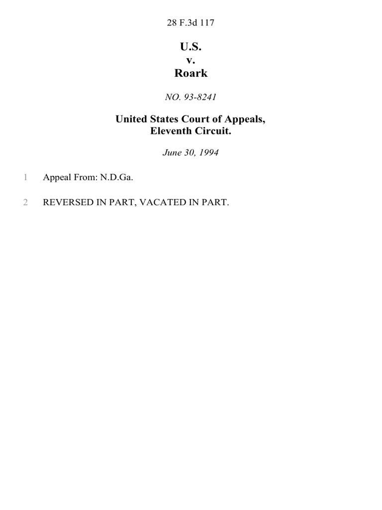 United States V Roark 28 F 3d 117 11th Cir 1994 Pdf