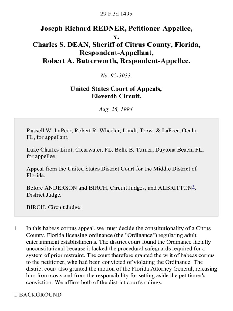 Joseph Richard Redner v. Charles S. Dean, Sheriff of Citrus County ...
