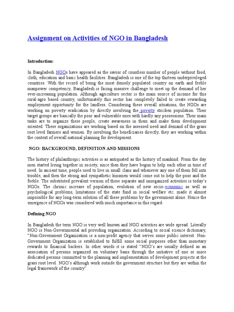 NGO Activities for Poverty Alleviation in Bangladesh | PDF | Non ...