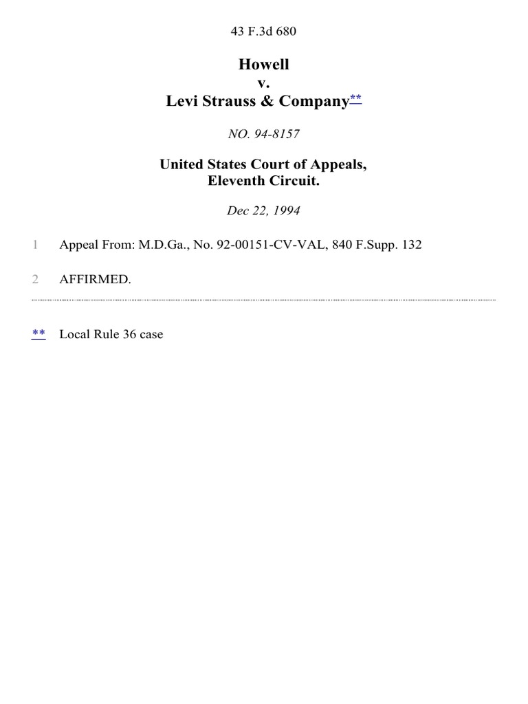 Howell v. Levi Strauss & Company, 43 F.3d 680, 11th Cir. (1994) | PDF ...