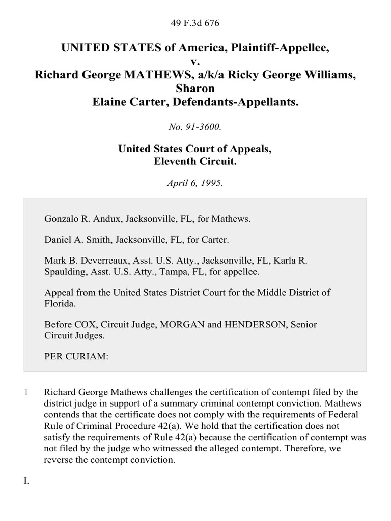 United States v. Richard George Mathews, A/K/A Ricky George Williams ...