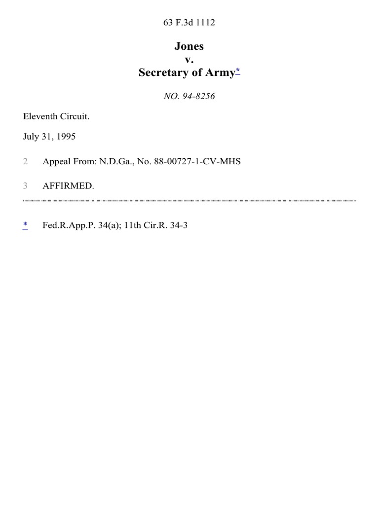 Jones v. Secretary of Army, 63 F.3d 1112, 11th Cir. (1995) | PDF ...