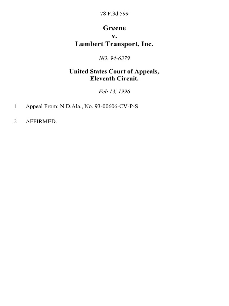 Greene v. Lumbert Transport, Inc, 78 F.3d 599, 11th Cir. (1996) | PDF