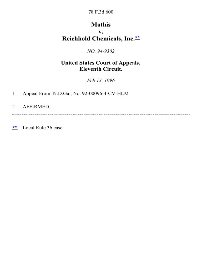 Mathis v. Reichhold Chemicals, Inc., 78 F.3d 600, 11th Cir. (1996) | PDF