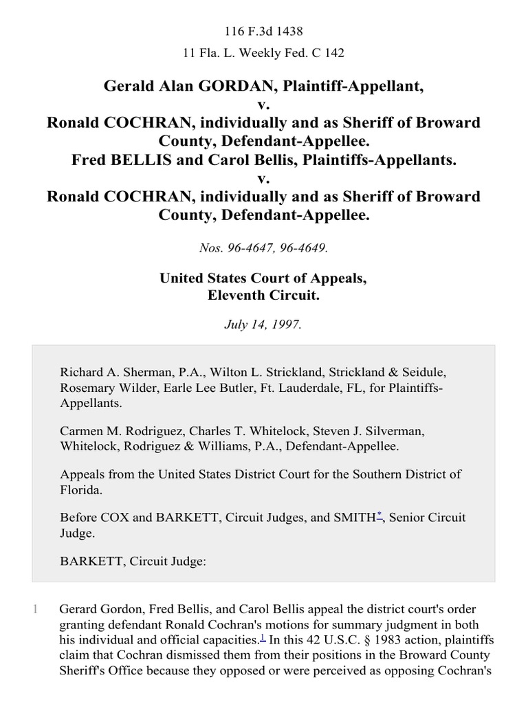 Gordon v. Cochran, 116 F.3d 1438, 11th Cir. (1997) | PDF | Summary ...
