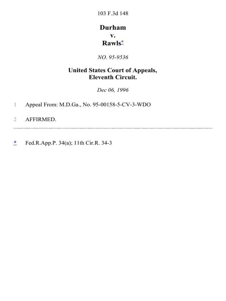 Durham v. Rawls, 103 F.3d 148, 11th Cir. (1996) | PDF