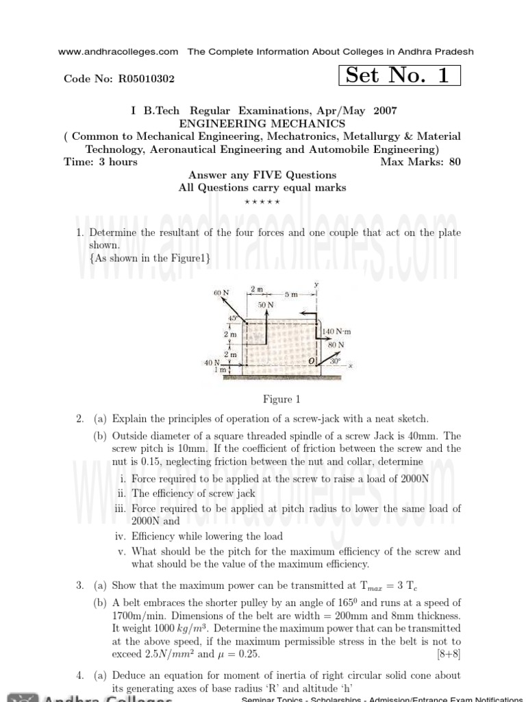 Engineering Mechanics Exam Questions | PDF | Rotation Around A Fixed ...