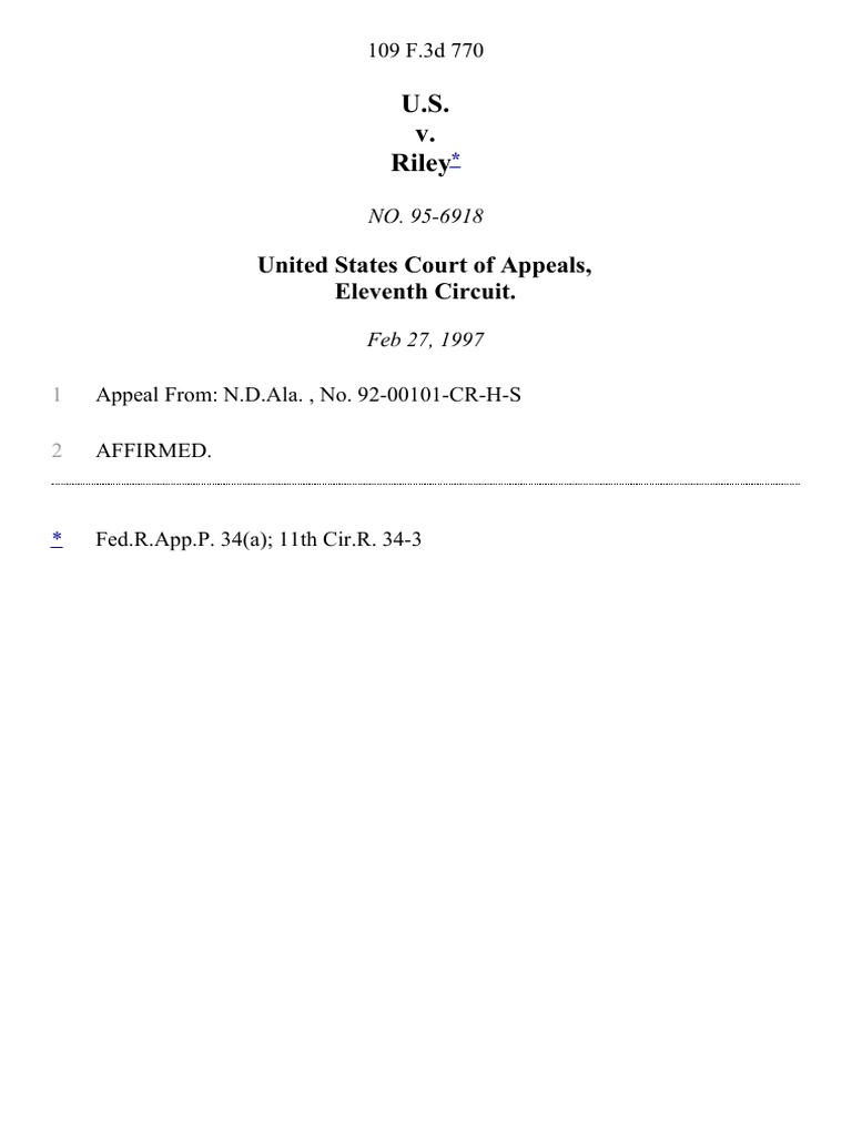 United States v. Riley, 109 F.3d 770, 11th Cir. (1997) | PDF | United ...
