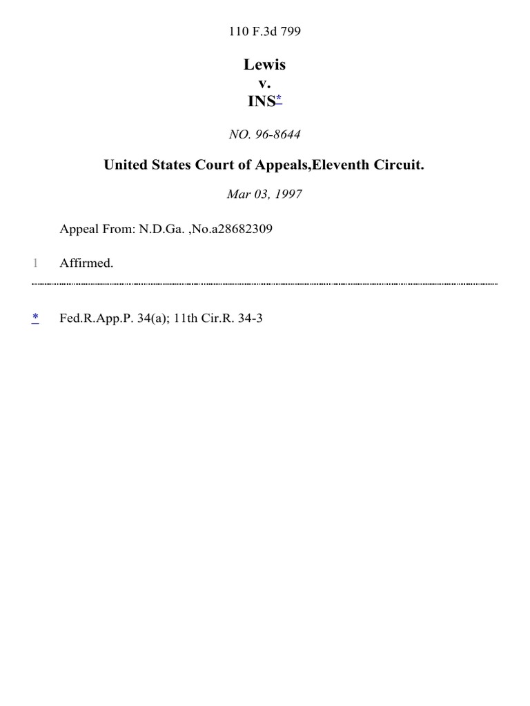 Lewis v. Ins, 110 F.3d 799, 11th Cir. (1997) | PDF