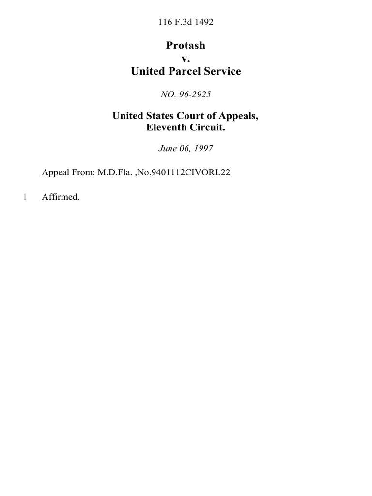 Protash v. United Parcel Service, 116 F.3d 1492, 11th Cir. (1997) | PDF