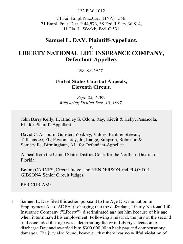 Samuel L. Day v. Liberty National Life Insurance Company, 122 F.3d 1012 ...