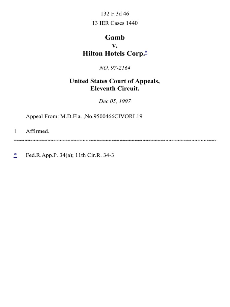 Gamb v. Hilton Hotels Corp., 132 F.3d 46, 11th Cir. (1997) | PDF ...