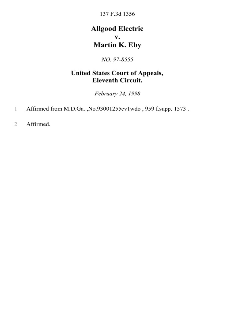 Allgood Electric v. Martin K. Eby, 137 F.3d 1356, 11th Cir. (1998) | PDF