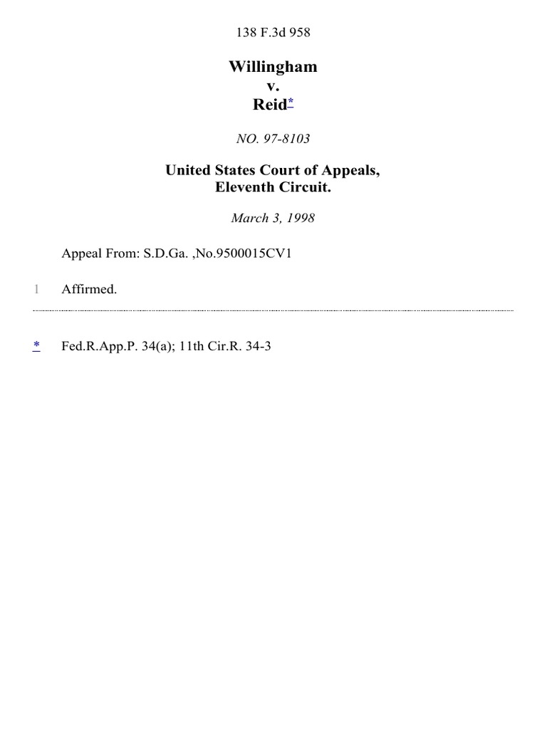 Willingham v. Reid, 138 F.3d 958, 11th Cir. (1998) | PDF
