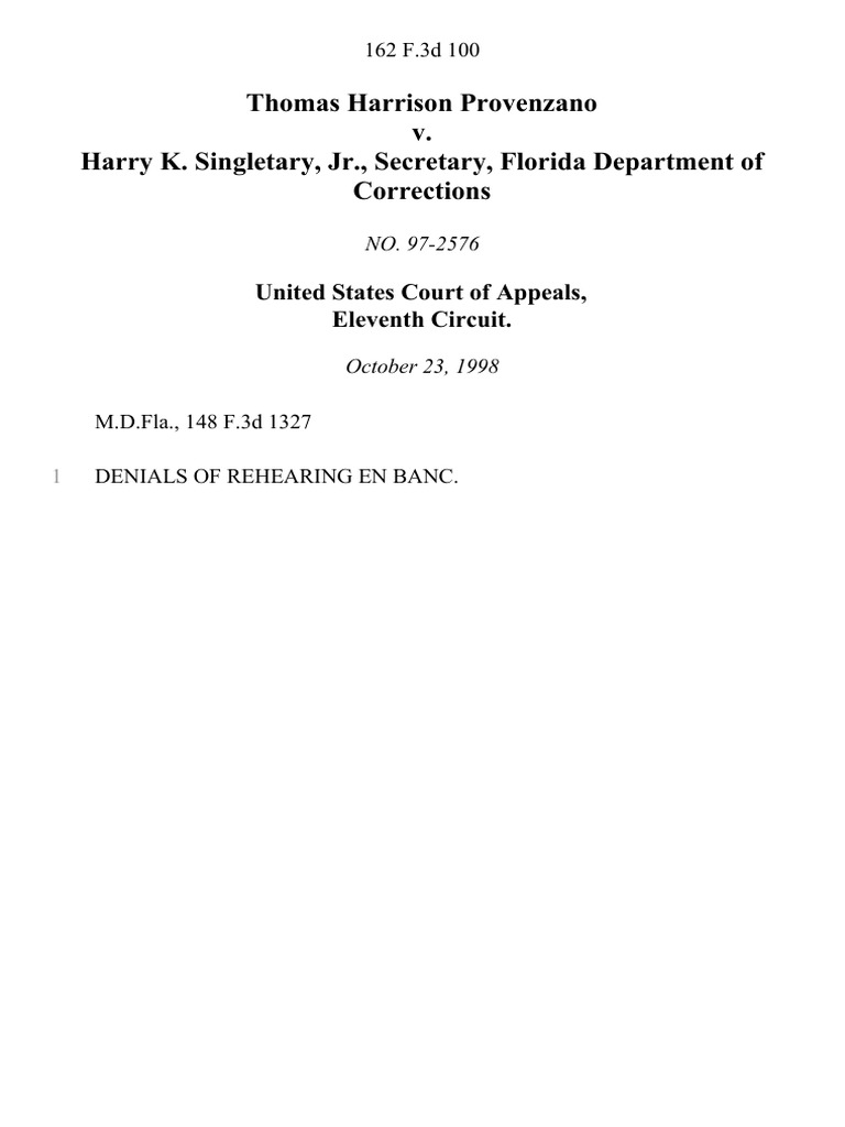Thomas Harrison Provenzano v. Harry K. Singletary, JR., Secretary ...