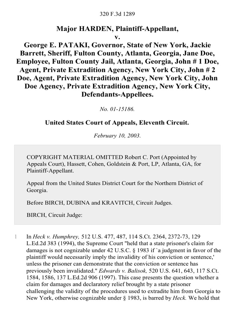 Major Harden v. George E. Pataki, 320 F.3d 1289, 11th Cir. (2003) | PDF | Virtue | Public Law