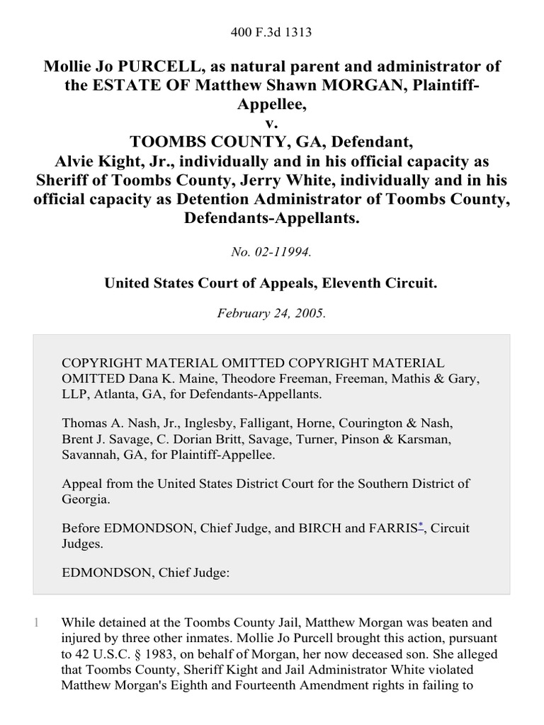 Mollie Jo Purcell v. Toombs County, Ga., 400 F.3d 1313, 11th Cir. (2005 ...