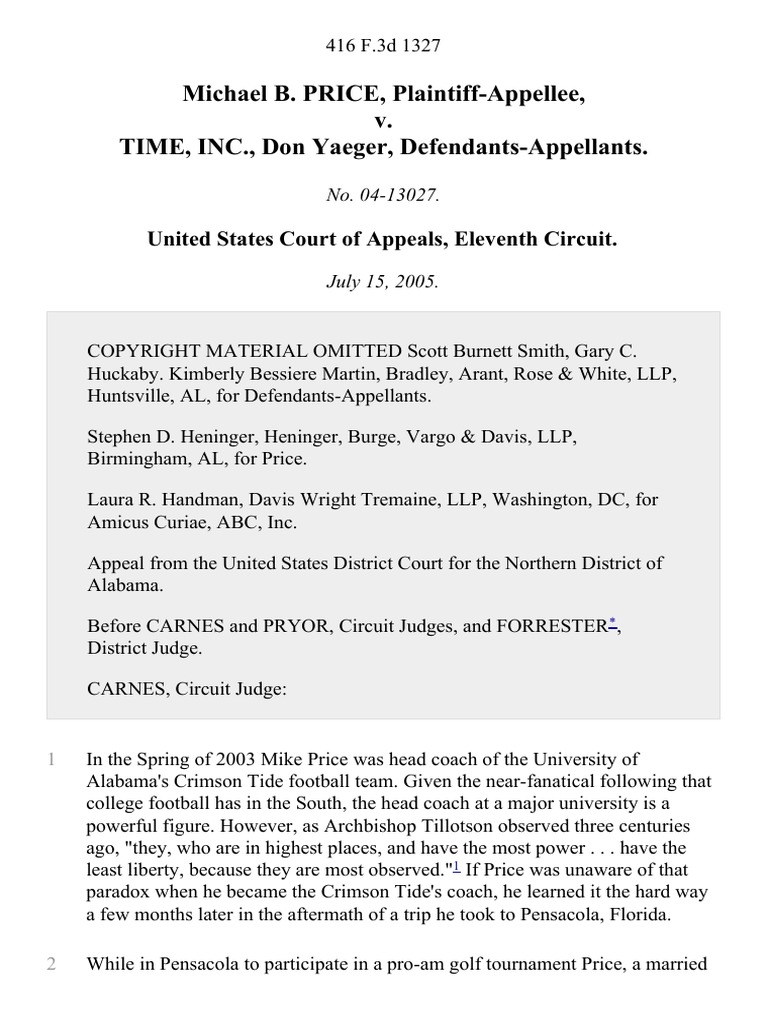 Michael B. Price v. Time, Inc., 425 F.3d 1292, 11th Cir. (2005) | PDF ...