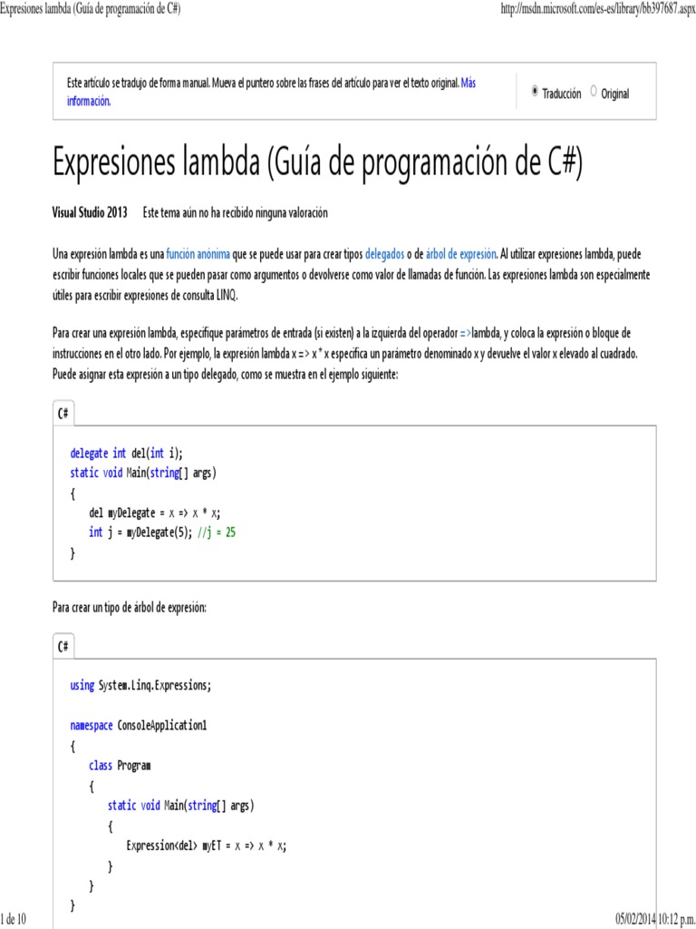 Expresiones Lambda (Guía de Programación de C#) | PDF | Consulta integrada de idiomas | Función ...