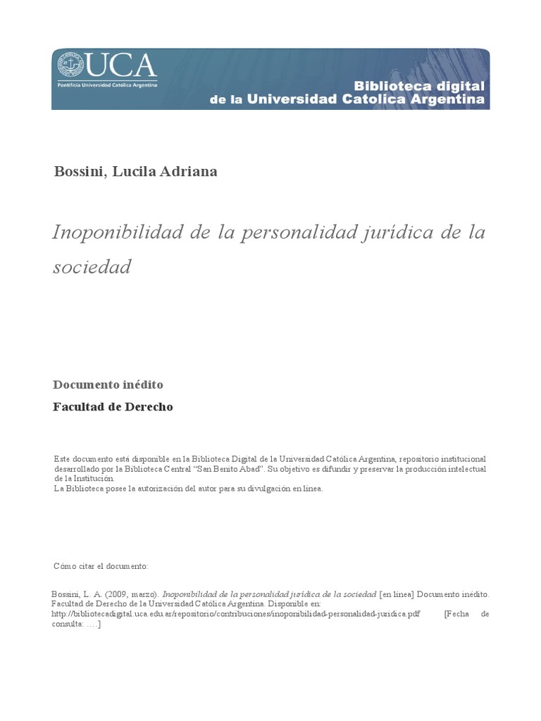 Inoponibilidad Personalidad Juridica | PDF | Liquidación | Personalidad ...