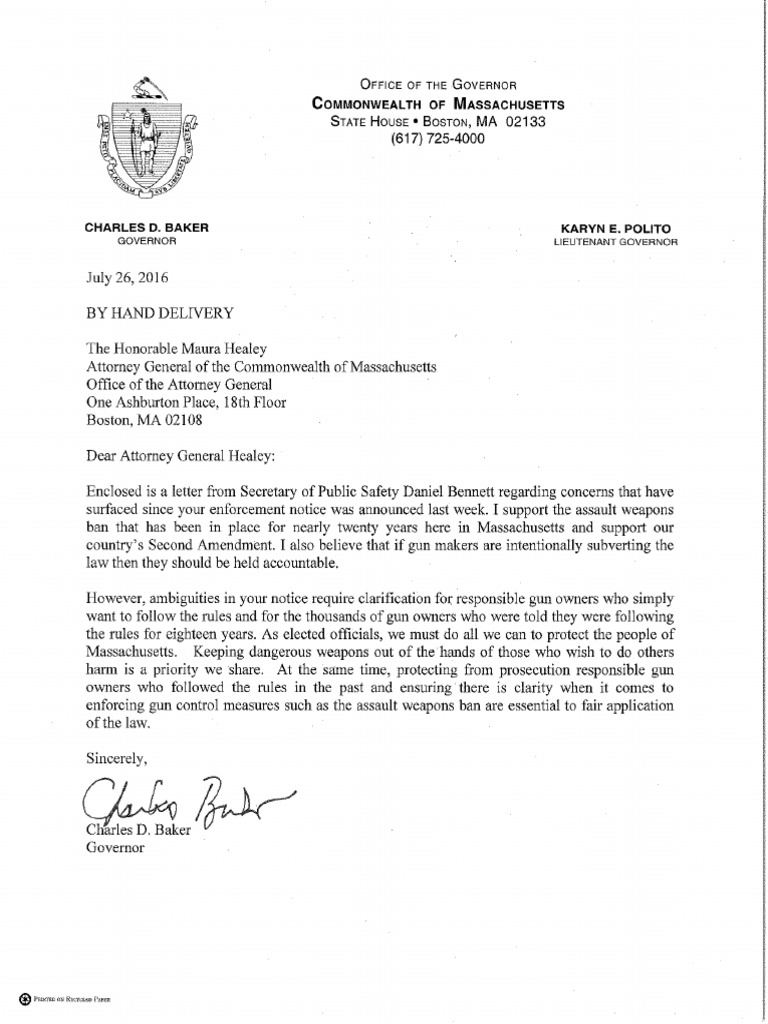 Gov. Charlie Baker Letter To Maura Healey