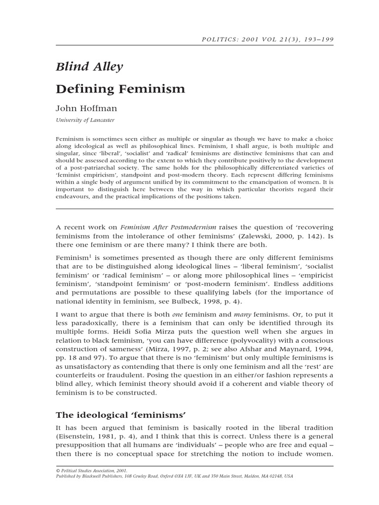 Defining Feminism | PDF | Essentialism | Feminism