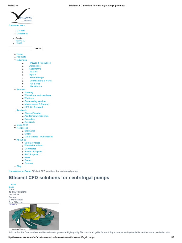 Efficient CFD Solutions For Centrifugal Pumps - Numeca | PDF