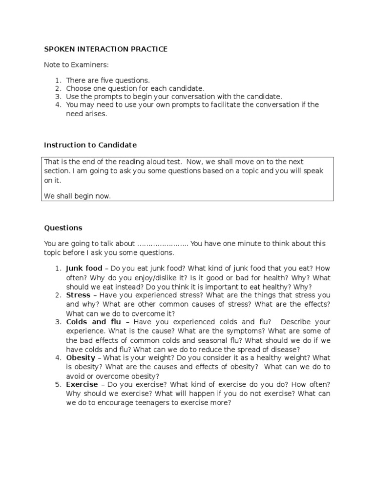 Spoken Interaction Practice | PDF