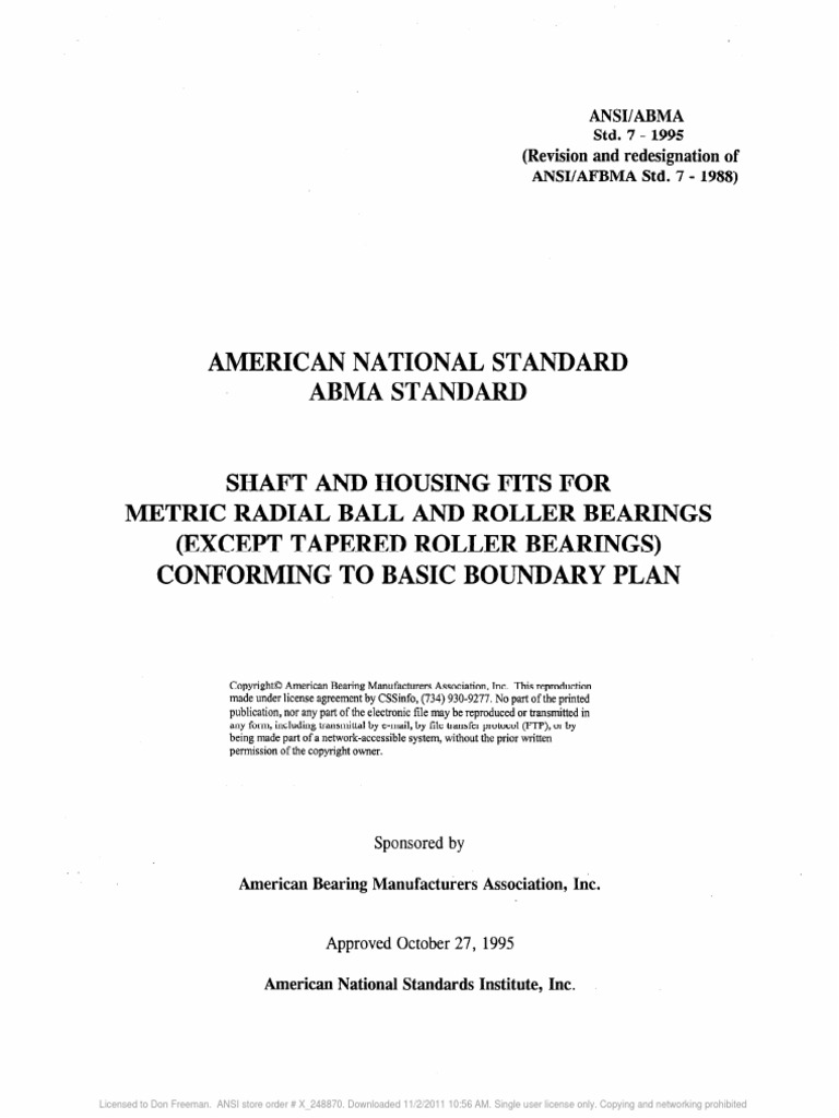 American National Standard Abma Standard | PDF | Bearing (Mechanical) | Engineering Tolerance