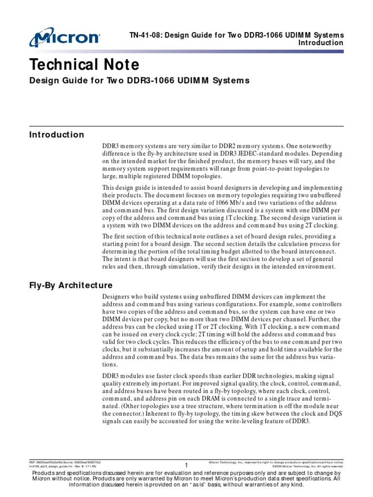Design Guide For Two DDR3-1066 UDIMM Systems | PDF | Dynamic Random ...