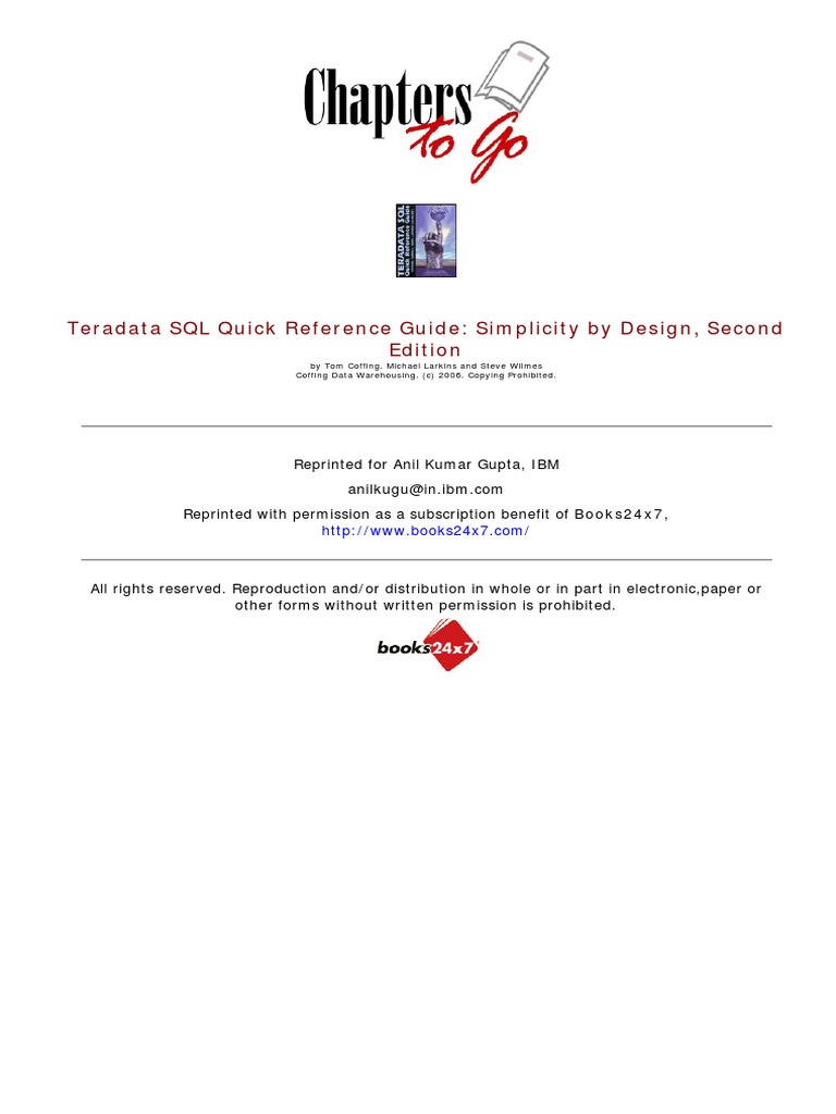Teradata SQL Quick Reference Guide: Simplicity by Design, Second ...