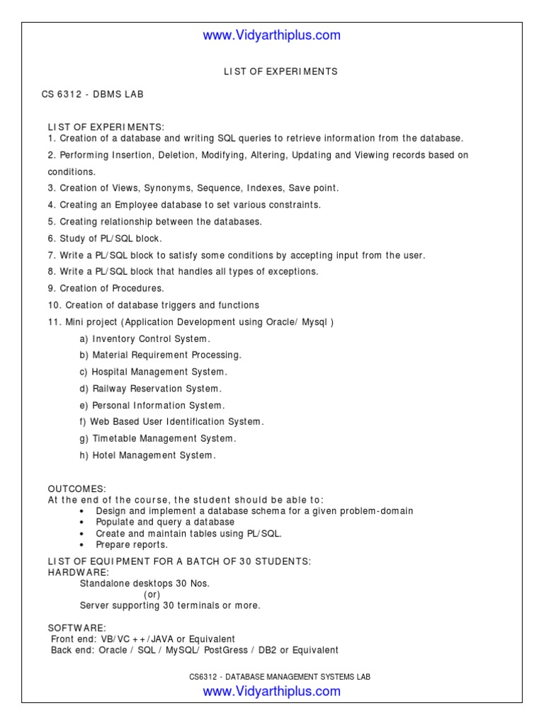 DBMS Lab Manual Updated | PDF | Pl/Sql | Database Index