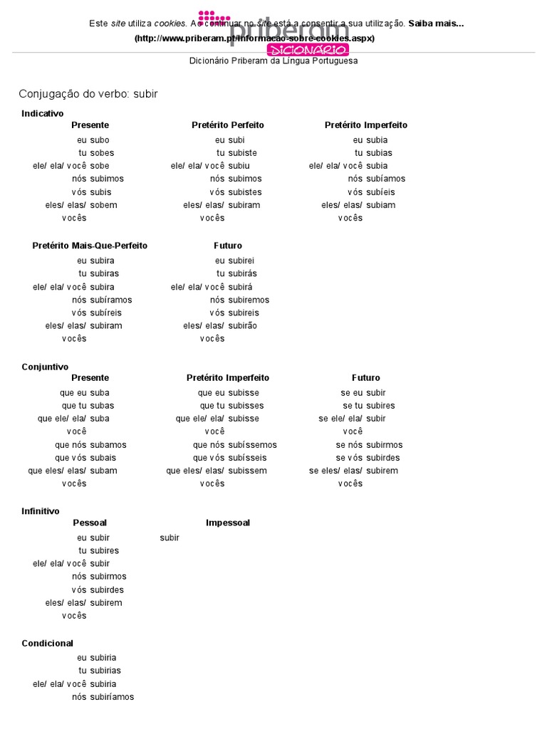 Conjugação Do Verbo Subir PDF | PDF